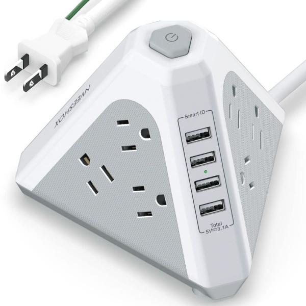 【商品名】　電源タップ usb コンセント 雷ガード 延長コード 2m タワー型電源タップ 三角タップ 9個AC口 4個USBポート NVEESHOX  【商品説明】　・???【細部までのこだわり】?一括集中スイッチ付きで、接続した機器の電...