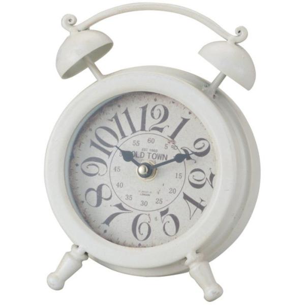 どこかノスタルジックな雰囲気あるアンティークチックな置き時計。コチコチ音が気にならない連続秒針。※目覚まし時計ではありません。型　番：31227品　名：テーブルクロック 置時計カラー：ホワイト材　質：ガラス・スチールサイズ：約横137x高1...