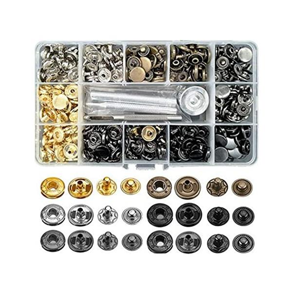 カジュアル・ゴールド、シルバー、ブロンズ、ガンメタル、ブラック  HH-KASIME120-6C・手芸、修理用カシメセット！使用方法は簡単！ 初心者でも簡単に革製品などのハンドメイド作品にボタンを取付できます。・【サイズ】633／12mm用...