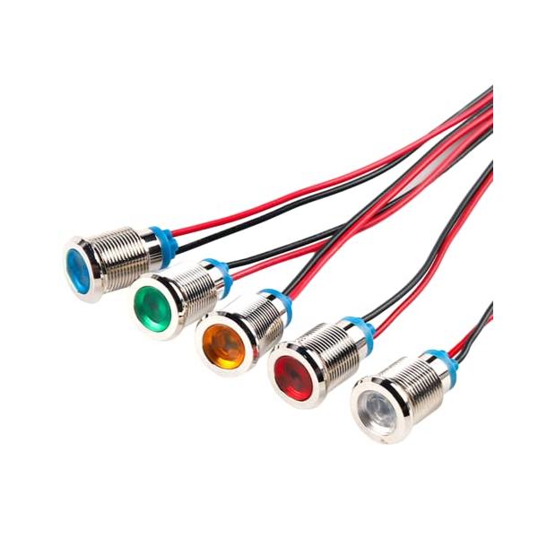 8mm・・Style:8mm・【セット内容】5個の防水LEDインジケーター電球（混合色）。 5つの共通色：赤、オレンジ、青、緑、白です。定格電圧：DC 12-24V。・【優れた素材】LEDインジケーター電球は、高品質のステンレスおよび真鍮の...