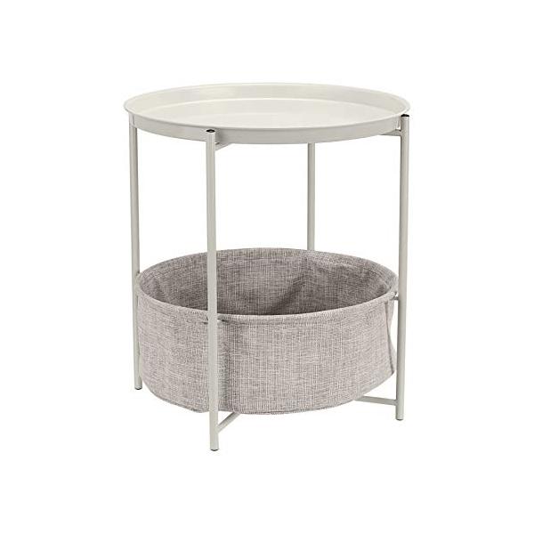 ベッドサイドテーブル・ホワイト×ヘザーグレー h48×w44.96×d44.96cm WKY30230- White・・Color:ホワイト×ヘザーグレーSize:h48×w44.96×d44.96cm・下に収納棚付きの金属製ラウンドトレイ...