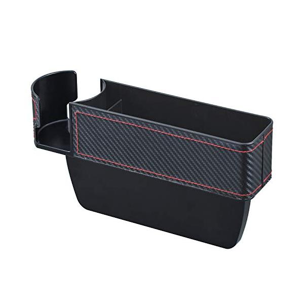 WA64 シートサイドポケット・カーボン  WA64・・Color:カーボン・【カーボン柄×REDステッチのシートオーガナイザー】ドリンクからスマートフォン、電子タバコ、スマートキーなどまとめて収納できる車用の収納スペース。・【左右兼用でシ...