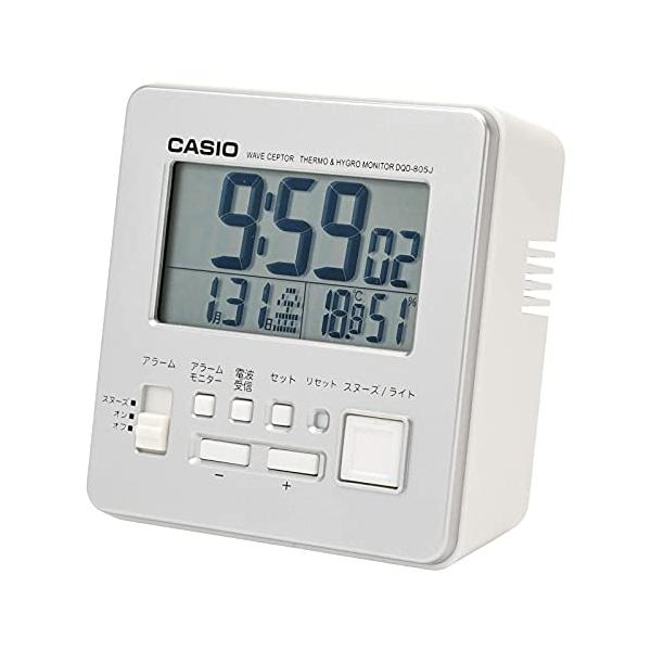 温湿度表示ライトシルバー/-/DQD-805J-8JF・Color:シルバー・パッケージ個数:1・機能:電波受信機能(自動受信/手動受信)、電波受信ONOFF機能、温度表示、湿度表示、電子音アラーム(5段階で変化、パターン5種類+ランダム)...
