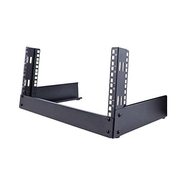 ・ブラック 耐荷重30kg RK4OD・・Size:耐荷重30kg・卓上用2ポストラック:専用の配線クローゼットがない小規模オフィスのバックルーム、ワークベンチでの使用に。スイッチやルーターなどIT装置にアクセスしやすい4Uオープンフレーム...