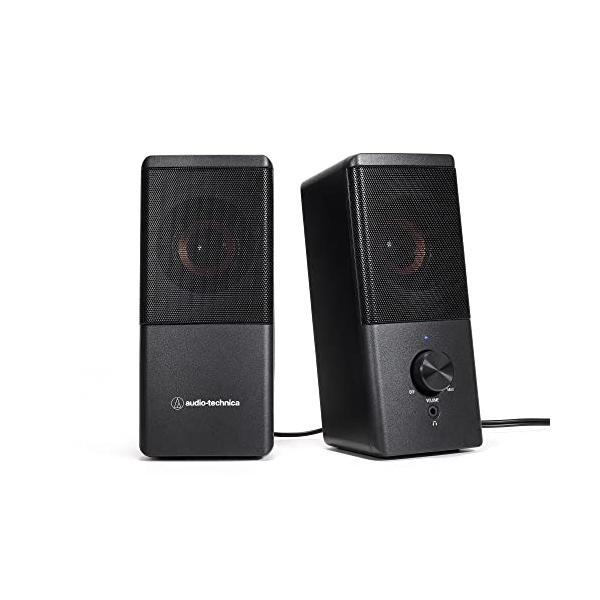 ・BK  AT-SP95・電源/ボリュームノブを回すだけのかんたん操作・デュアルモニターまでカバーする渡りコード・省電力ながら高出力、ナチュラルなサウンドを再生・ヘッドホン端子を前面に搭載し、PCやオーディオ機器接続時のプラグの差し換えが不...