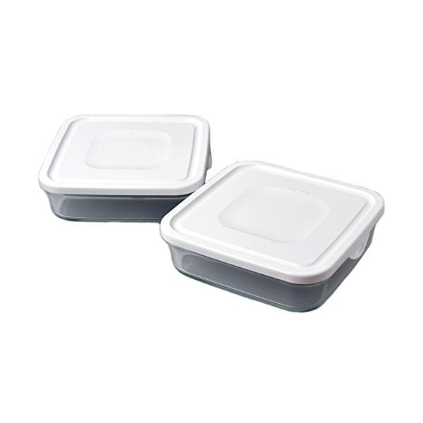 重ね大2個セット・ホワイト 大 SKC3248-W2・・Style:重ね大2個セット・サイズ：約18.5×18.5×5.5cm・素材：本体/耐熱ガラス（耐熱温度差120℃）、フタ/ポリプロピレン（耐熱温度140℃）・生産国：タイまたは中国・...