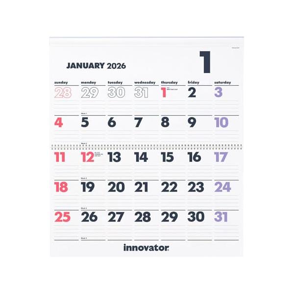 白/L/31396006・Size:L・パッケージ個数:1・イノベーターらしさを追求したカレンダー・日曜日始まり【掲載期間】2026年1月〜12月・【パッケージサイズ】H320×W540×D8mm【本体サイズ】H600×W530×D8mm【...