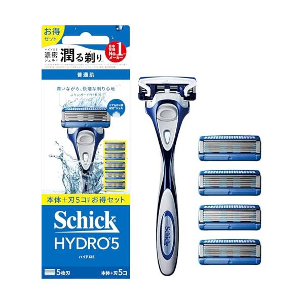 ハイドロ5ベーシックブルー/刃付き+替刃5コ/HDRI5-111 CMB・PatternName:コンボパック(ホルダー 刃付き+替刃4コ)Style:ハイドロ5ベーシック・パッケージ個数:1・シェービングしながら驚くほど肌を潤す、モイスチ...