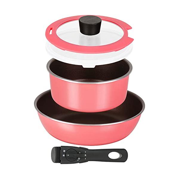 ・マカロンピンク 5点セット AMB-2414・・Color:マカロンピンクSize:5点セット・【セット内容】鍋18cm・深型フライパン24cm・ガラス蓋18cm・シール蓋18cm・着脱ハンドル・[鍋18cm]サイズ:約19.5×19.5...