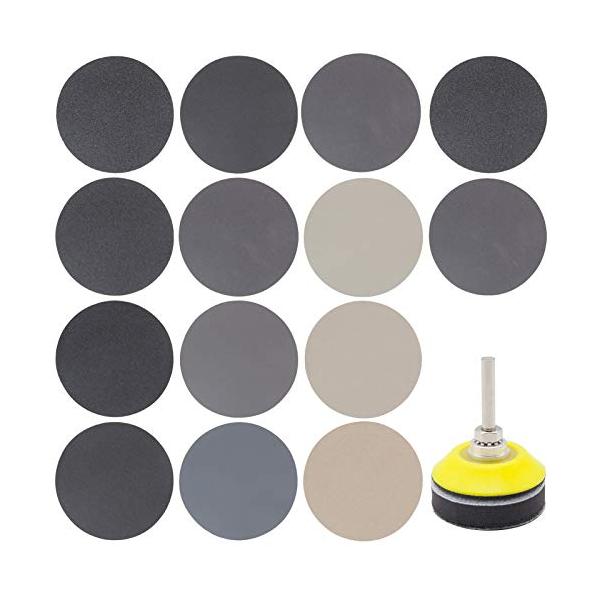 ・ 50mm180枚 ・・Size:50mm180枚・粒度とサイズ：#60#80#100#150#240#400#800#1200#2000#3000#5000#10000　12種類各15枚で合わせて180枚セット耐水ペーパーです。電動工具...