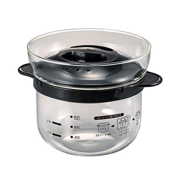 ・ブラック 1~2合 XRCN-2-B・・Size:1~2合PatternName:レンジ調理用・電子レンジで簡単卵調理・ガラスなので、におい移りしにくい・オリジナルレシピ付き・時短調理で一人鍋も・1~2合のご飯が炊ける、電子レンジ用のご飯釜