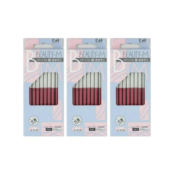 ・シルバー・レッド 10本×3個セット ・Size:10本×3個セット・貝印のロングセラー、長柄カミソリのビューティーM・ステンレス刃にダブルコーディングを施した、顔・マユ剃り専用の1枚刃L型使い捨てカミソリ・切れ味抜群のガードなしタイプ・...