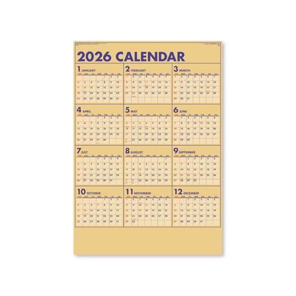 クラフト紙NK345/-/NK345・Style:クラフト紙・パッケージ個数:1・【サイズ/用紙/厚さ】B/2切(740×515mm)/特殊紙129.5kg・【掲載暦情報】六曜なし・【仕様】年表(ポスターカレンダー)・【特長1】ナチュラルな...