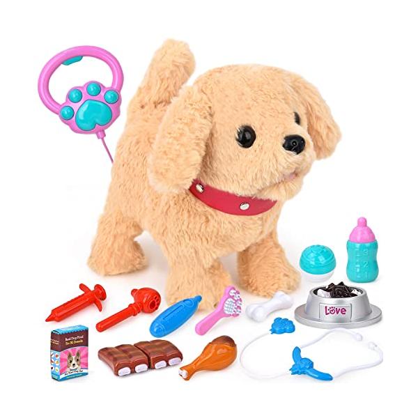 【ワンちゃんと一緒に散歩おままごと遊びおもちゃ】電動のぬいぐるみワンちゃん、餌やり、医療器具、美容器具等の13点のペットケアセット。子犬のグルーミングをして ままごと遊びながらコミュニケーションおよび手と脳の協調能力を発展させます。子供がゲ...