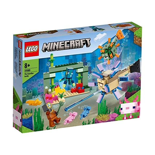 ・  21180・レゴマインクラフト ガーディアンとの闘い(21180)は、ゲームでおなじみのキャラクターやアクセサリー、機能を満載・   サンゴ礁と海底神殿の組み立てモデルにダイバー、発光イカ、ガーディアン、エルダーガーディアン、ウーパー...