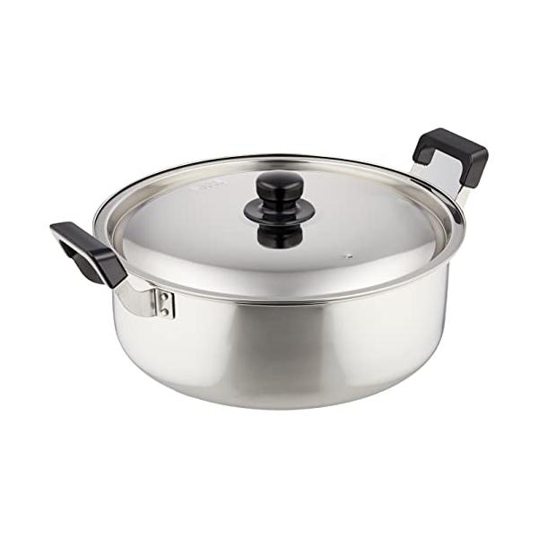 ・シルバー 32cm HB-1797・・Size:32cm・製品サイズ:(約)幅440×奥行345×高さ175mm、鍋の縁の高さ125mm・製品重量:(約)1.47kg・材質:本体・蓋/ステンレス鋼、取っ手・蓋つまみ/フェノール樹脂(耐熱温...