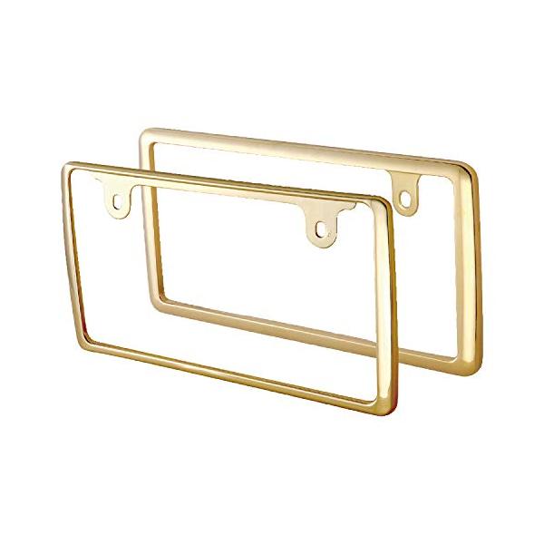 ・ゴールド  K419・・Color:ゴールド・ゴールド(金属製)・2枚セット(フロント&amp;リア)・普通車&amp;軽自動車 兼用タイプ・車の接触などによるナンバープレートの曲がりや擦り傷等を軽減します。・リア用は封印をそのままで取り...