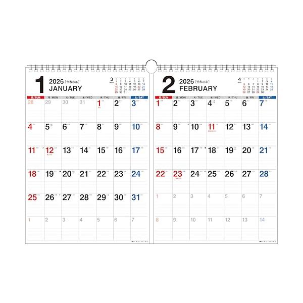 便利で見やすい左右2ヶ月タイプのカレンダーです。6週タイプ。3色印刷。六曜、二十四節気、月相入り。翌年と翌々年の年間カレンダー付き。タテ298×ヨコ426ミリ。 （A3／3色／1ヵ月：タテ298×ヨコ211ミリ）