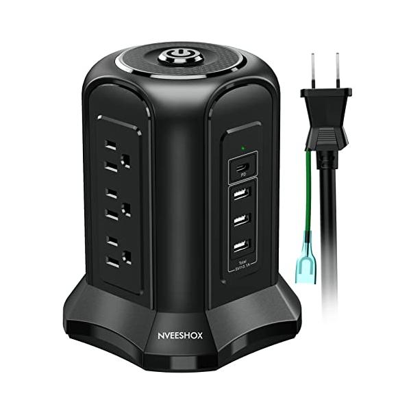 ・Black  TP-VB4U9J・・Color:Black・【USBポート付きコンセント】NVEESHOXの電源タップはACコンセント4個に加え、最新仕様のPD対応ポート（急速充電のUSB-Cポート)1つと、USB-Aポート3つを搭載!ま...