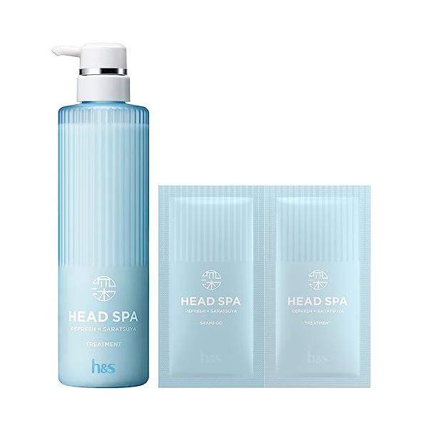 コンディショナーブルー/-/-・深体験ヘッドスパ by h&amp;s(エイチアンドエス)リフレッシュ×さらつや トリートメント ポンプ +1回お試しパック シャンプー&amp;トリートメント 435g+10g+10g・毛穴の汚れを吸着し、...