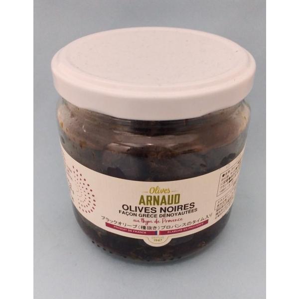プロヴァンス・タイム入りのブラックオリーブ 塩漬け（種抜き） 220ｇプロヴァンスのオリーブ(ベルディ種)にタイムを加えました。 ＡＲＮＡＵＤ(アールノー社)は1947年にフランス・プロバンス地方に設立されたオリーブの専門メーカーです。設立...