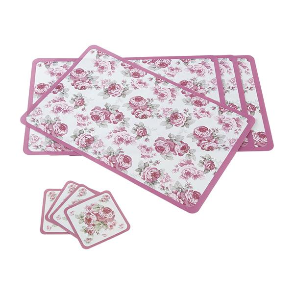 優雅な薔薇のデザインが魅力的な、ランチョンマット＆コースターの4Pセットです。美しい薔薇模様のアイテムがテーブルを華やかに演出し、日々の食卓を特別な場に変えてくれることでしょう。耐久性に優れたポリプロピレン素材を使用しているため、長期間にわ...