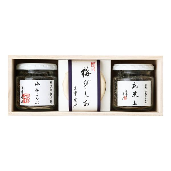 北海道産の昆布を炊きあげた「小松こんぶ」、旨みに富んだ椎茸を使用した「衣笠山」、梅と昆布を合わせた「梅びしお」を。小松こんぶ45g、衣笠山60g、梅びしお150g※商品パッケージが一部変更になる場合がございます。※消費・賞味期限は、製造・加...