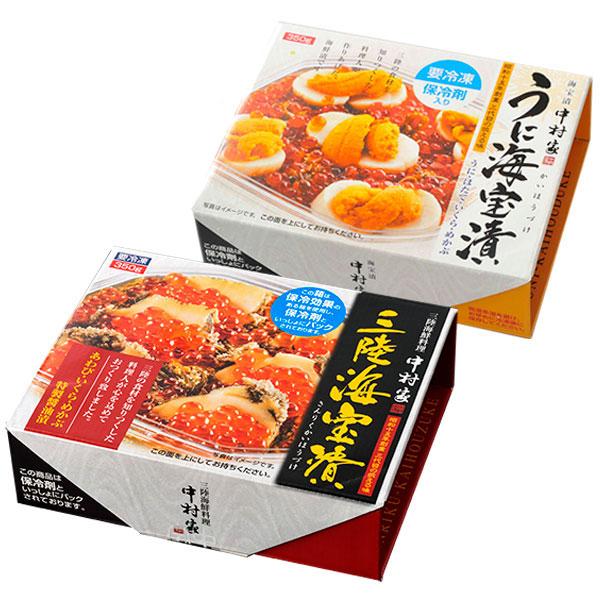 【三陸海宝漬】アワビ、イクラ、メカブを特製醤油に漬けた、中村家を代表する一品。三陸産にこだわって選び抜いた素材を使い料理人が調理した、食べる「海の宝石箱」。温かいご飯にかけるだけで、豪華な海鮮丼のできあがりです。アワビは、三陸のエゾアワビを...