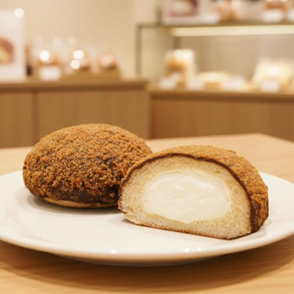 九州で愛され続けてきた味「ブラックモンブラン」と岡山で愛され続けてきた味「生クリームパン」、2つが一緒になって誕生した「ブラックモンブラン生クリームパン」です。サッパリとしたバニラアイスみたいなバニラクリームが入った生クリームパンをチョコで...