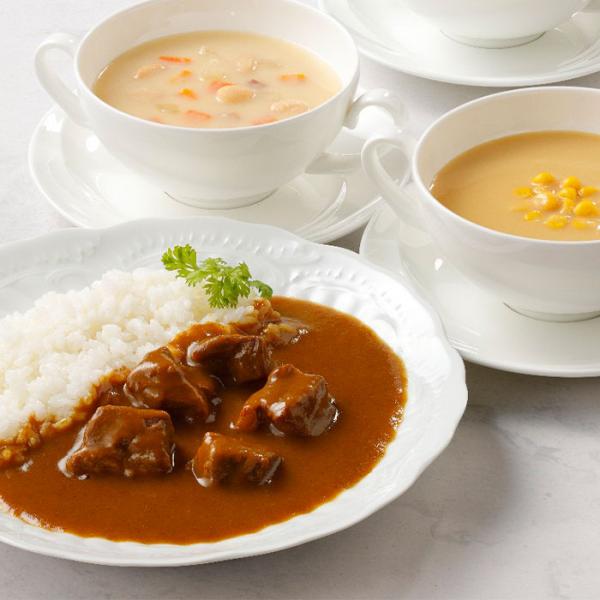 ホテルニューオータニシェフ監修のスープ＆カレーセットは、厳選素材の味わいを存分に活かした贅沢な逸品です。つぶ入りコーンスープは、とうもろこしの甘みと濃厚なクリームのコクが絶妙に調和し、なめらかな舌触りが魅力。野菜のチャウダーは、たまねぎ、に...