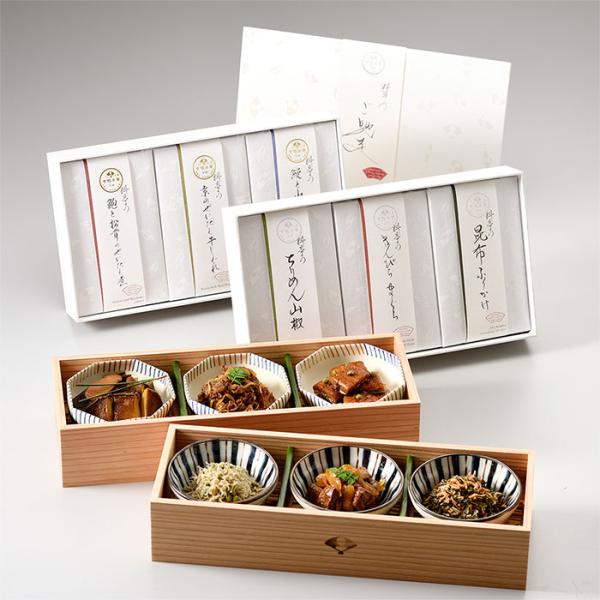 下鴨茶寮の自慢の味わいを存分に楽しんでいただける、たっぷり詰め合わせをご用意しました。ご出産やご結婚のお祝いの返礼ギフトに最適です。＜鮑と松茸のぜいたく煮＞上質な真昆布と松茸の風味でじっくり煮上げた鮑は、醤油や出汁、砂糖でやわらかく仕上げた...