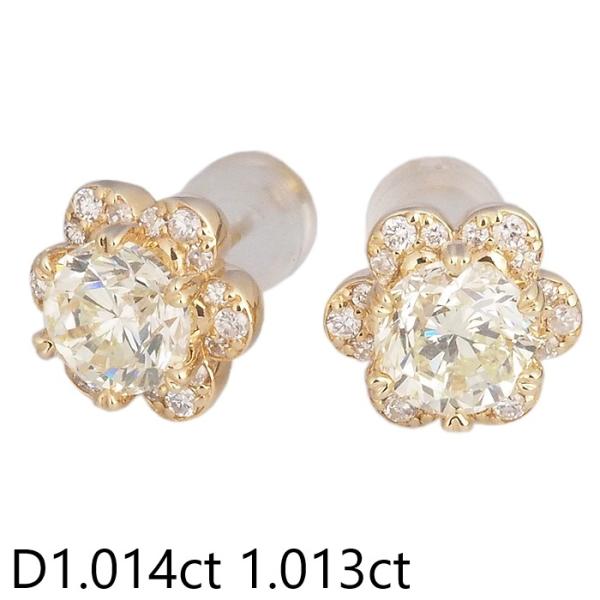 ■ こちらの商品は質屋出品ですので、鑑定済みの本物の商品となります。詳しくは下記注意事項をご参照ください。詳細：ノーブランド ダイヤモンド/1.014ct 1.013ct ダイヤ/0.13ct×2 K18YG ピアス ソーティング付き 仕上...