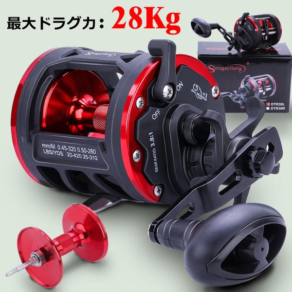 ■商品詳細■●品名 ：Sougayilang●カラー：ブラック＆レッド●品番 ：baitcasting-dtr●ギア比：3.8：1　   ●最大ドラグ力(kg)：28kg●ベアリング数：3+2RB●3000番　4000番から選んてください。...