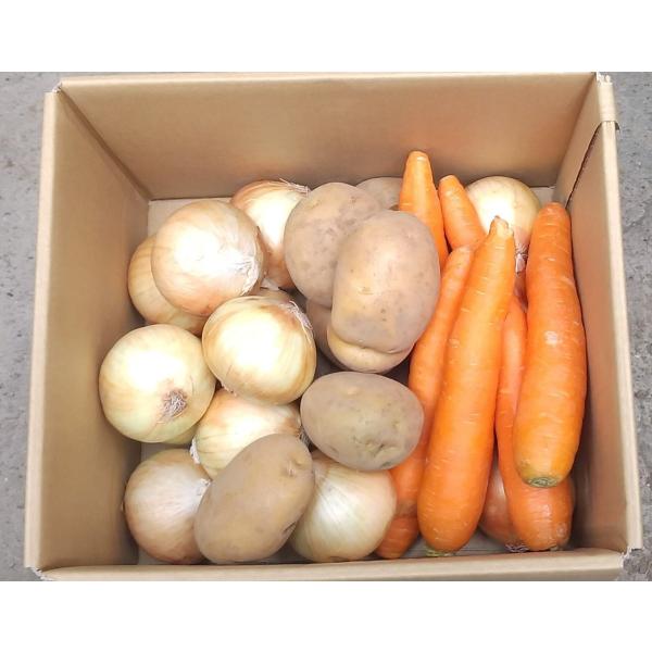 常備菜のジャガイモ(※1)・玉ねぎ(※2)・人参のカレーセットです。新鮮・安心・安全なお野菜をお届けいたします。※1、北海道産か川崎産になります。※2、北海道産になります。内容量：約4.5kg