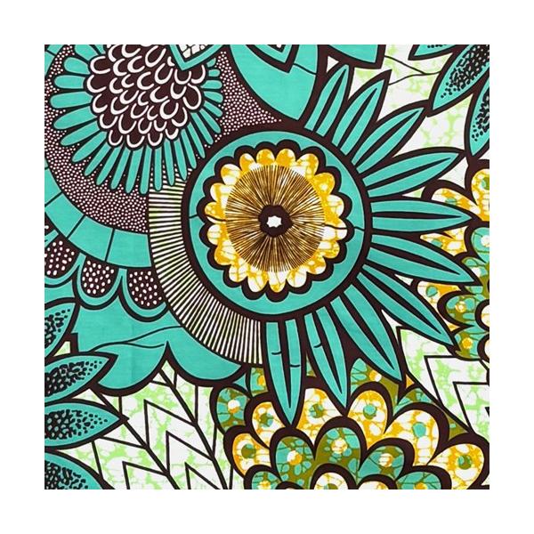 商品名：アフリカンプリント 布 生地 50cm単位 AP-13790　自己主張強めの花 爽やかグリーン色　アフリカ 布 ブロード カットクロス ハンドメイド パッチワーク エコバッグ 手芸材料 ダンス 舞台 衣装 通園通学にカテゴリ：アフリ...