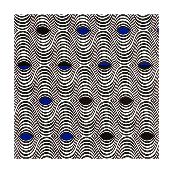 商品名：アフリカンプリント 布 生地 50cm単位 AP-13850　眼 サイケ 四次元の世界 こげ茶線 青 オフホワイト地　アフリカ 布 ブロード カットクロス ハンドメイド パッチワーク エコバッグ 手芸材料 ダンス 舞台 衣装 通園通...