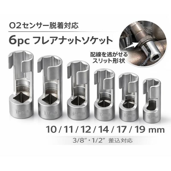 フレアナットソケットセットは、配管のフレアナットや各種センサー等の脱着に適したディープタイプのフレアナットソケットです。■商品仕様サイズ・全長・差込角・10mm：46mm・3/8"・11mm：46mm・3/8"・12mm：46mm・3/8"...