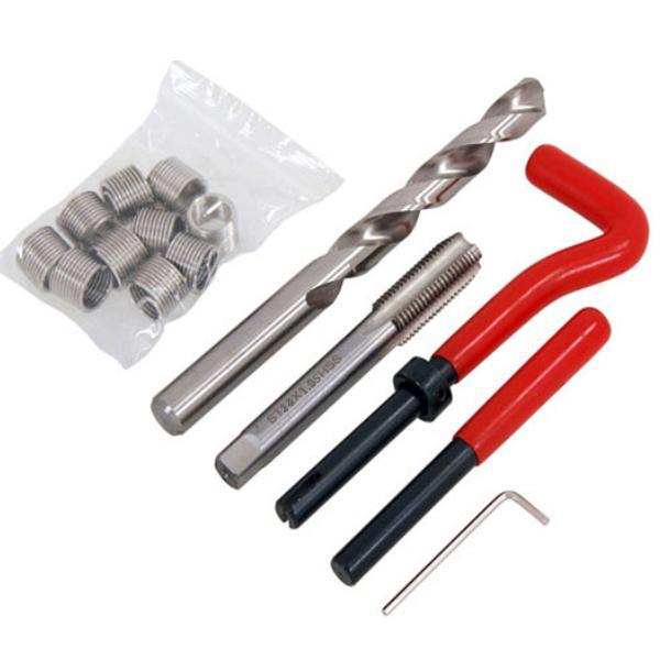 ■特長つぶれたメネジの修正に使用するネジ山修正キットです。損傷前と同じサイズで、より強度の高いメネジを再生できます。ドリルまで附属していますので、必要なものはすべてが揃ったキットです。※下穴加工用の電気ドリルや、タップハンドル等が別途必要で...