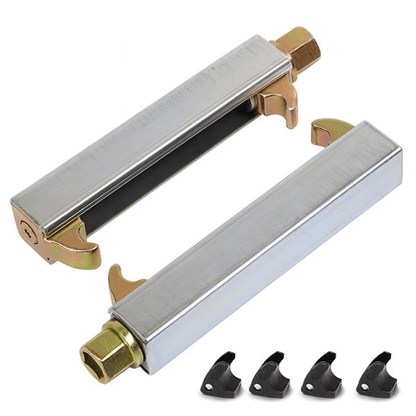 バイク整備に必須のコイルスプリングコンプレッサー工具セットです。高炭素鋼を採用し高耐久仕様。最大開口105mm、1個あたり最大400kg（ペアで800kg）の強力圧縮力を備え、幅広いショックスプリングに対応します。ラバーパッド付き調整式ジョ...