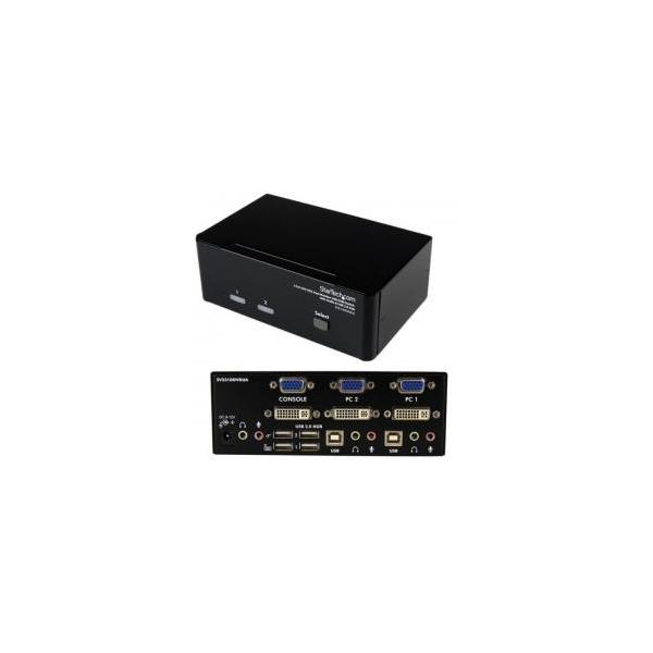 2ポート デュアルディスプレイ(DVI &amp; VGA)対応USB接続KVMスイッチ/PCパソコンCPU切替器(3.5mm ミニジャック オーディオ対応/2x USB2.0ハブ付) 解像度1920x1200(DVI-D対応ケーブル使用時...