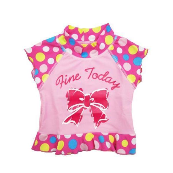 ガールズラッシュガードリボン柄フレンチスリーブ 90cm サイズ(身長)：85〜95cm 素材：ナイロン80%、ポリウレタン19% 色：ピンク系 ポケット：無し （小売店在庫品転売）のため激安出品です。KW:1000円ポッキリ!