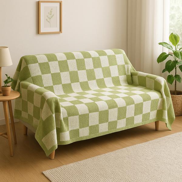 『綿100%』格子織りのやわらかマルチカバー (190x190cm)。ベットカバーとしてだけではなく、べたつかない肌触りはソファカバーにもオススメ◎2色使いでフラットになり過ぎないデザイン、マルチカバーとして幅広くお使い下さい。ラグやテーブ...