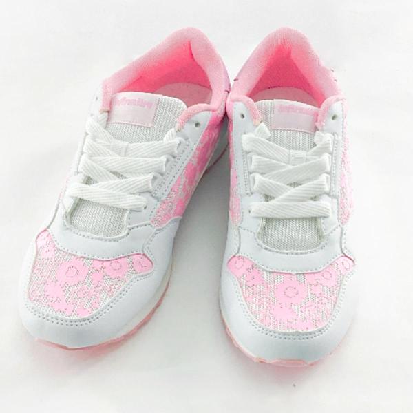 可愛いフラワー柄のカジュアルシュース。通気性に優れたメッシュ素材を使用！ゴム紐タイプで脱ぎ履きもラクラクな、便利な仕様です。色：ホワイトxピンク品質：合成繊維サイズ：23.0cm理由あり（パッケージ破損）のためアウトレット商品です。