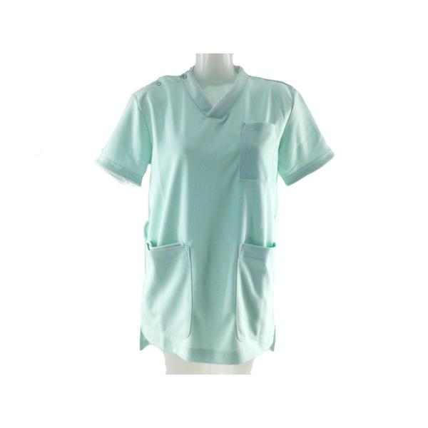 さり気ない配色使いが素敵で、しなやかに伸びてフィットする肩スナップスクラブ(男女兼用)です。清潔感をキープする機能(吸水速乾 防臭)を備えて高級感ある素材です。左胸ポケット、両腰ポケット(右腰内ポケット付)洗濯機OK色：ミントxホワイト品質...