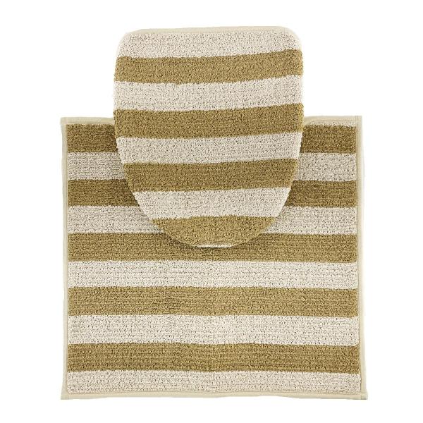 ナチュラルカラーのストライプ柄がおしゃれなトイレタリー2点セットです。トイレマットとフタカバーのセットで、トイレ空間を手軽に統一感のある雰囲気に整えます。落ち着いたカラーリングで、ナチュラルテイストやシンプルなインテリアにもなじみやすいデザ...