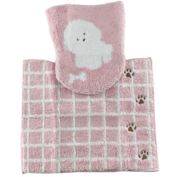 ビションフリーゼ柄が可愛い、トイレマットとフタカバーの2点セットです。フタカバーはO型、U型、洗浄暖房タイプのどの型にも対応した兼用フタカバーです。ふんわりとしたやわらかい糸を使用しており、優しい肌触りで快適にお使いいただけます。裏面には滑...