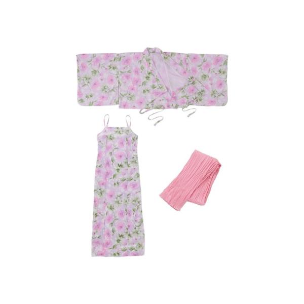 夏のおしゃれを楽しむ大きいサイズの2way浴衣3点セット。上品な花柄デザインと優しい色合いで、華やかな印象を演出します。透け感：なし伸縮性：なし生地の厚み：普通光沢感：なし裏地：あり(総裏)ポケット：なしウエスト：後ゴム(ワンピース)季節：...