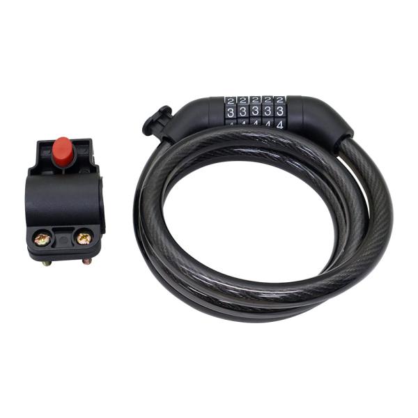 ５桁のダイヤル付のワイヤーロックです。ロックの差し込み部分は「金属製」で堅牢です。鍵が不要で５桁の組み合わせのためにセキュリティー度が高いです。※固定用ホルダー付属。　任意の場所にクランプしてワイヤーを固定できます。ロックの初期設定は「00...