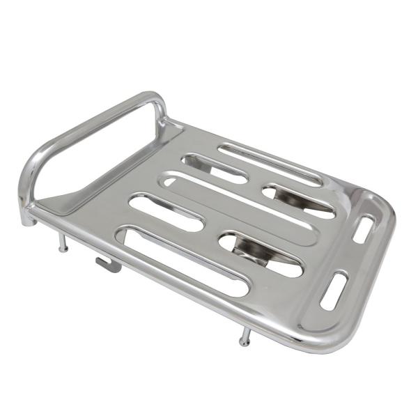 純正風メッキ リアキャリア　 カブ　カスタムタイプ（四角いライト）用適合：スーパーカブ　カスタム　C50/70/90素材：スチールメッキ製サイズ：荷台幅 約 250 mm × 長さ 約 340 mm備考：純正と形状はほとんど同じですが天板の...