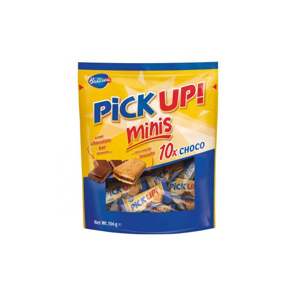 ドイツで20年以上愛されてきた「ピックアップ」を個包装のミニタイプにしました。かために焼き上げたビスケットで、厚い板チョコをサンドした味と食感はそのままに、ひとくちで食べやすいミニサイズを実現しています。